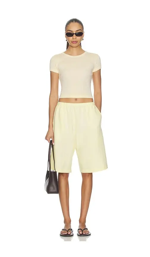 Enza Costa Supima Baby Rib Cropped Tee - Flan