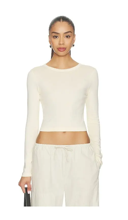 Enza Costa Supima Baby Rib Long Sleeve Cropped Top - Flan