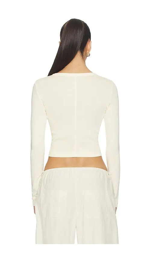 Enza Costa Supima Baby Rib Long Sleeve Cropped Top - Flan