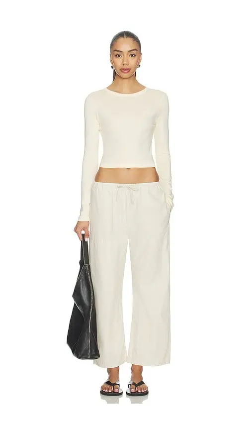 Enza Costa Supima Baby Rib Long Sleeve Cropped Top - Flan