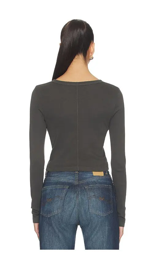 Enza Costa Supima Baby Rib Long Sleeve Cropped Top - Slate