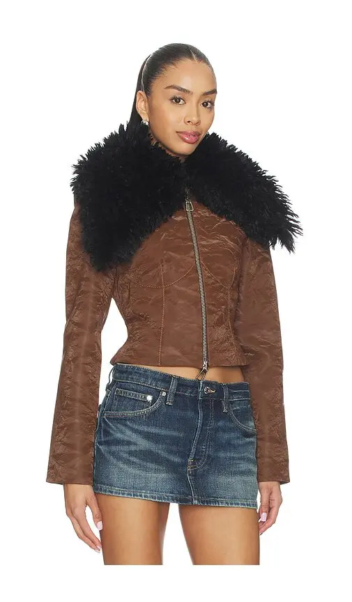 Lado Bokuchava Moriyama Faux Leather Jacket With Faux Fur Trim - Brown