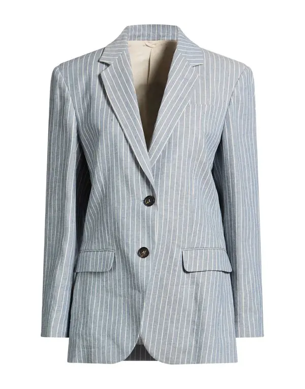 Brunello Cucinelli Single-breasted Linen, Cotton, And Hemp Blazer - Blue