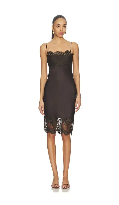 HERSKIND X Revolve Linus Dress With Lace Trim - Chocolate