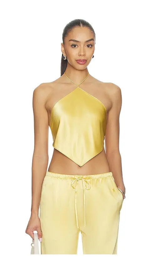 Eterne Freya Top Lightweight Satin Backless Halter - Yellow