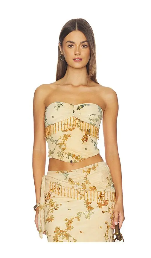 TIGER MIST Burnout Floral Fringe Tube Top