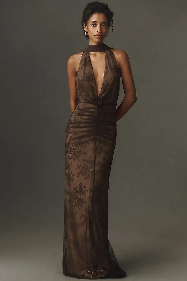 DE LA VALI Amora Rosette Maxi Dress