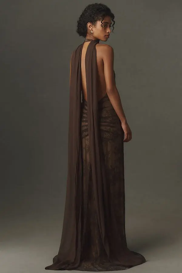 DE LA VALI Amora Rosette Maxi Dress