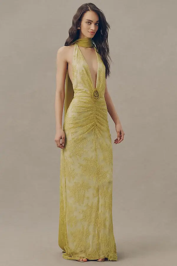 DE LA VALI Amora Rosette Maxi Dress