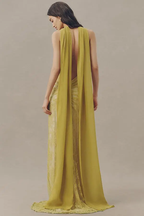 DE LA VALI Amora Rosette Maxi Dress