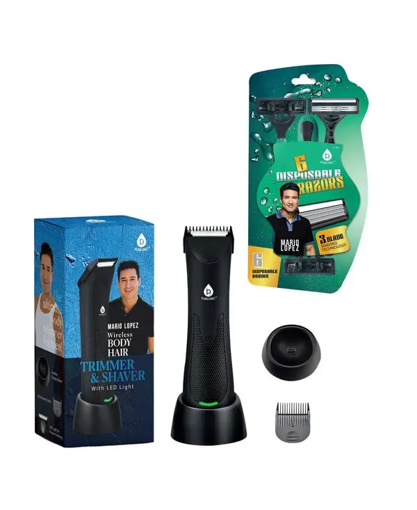 PURSONIC Mario Lopez Wireless Body Hair Trimmer & Shaver And Mario Lopez Disposable Razors 3 Blade Shaving Surface Technology - Black