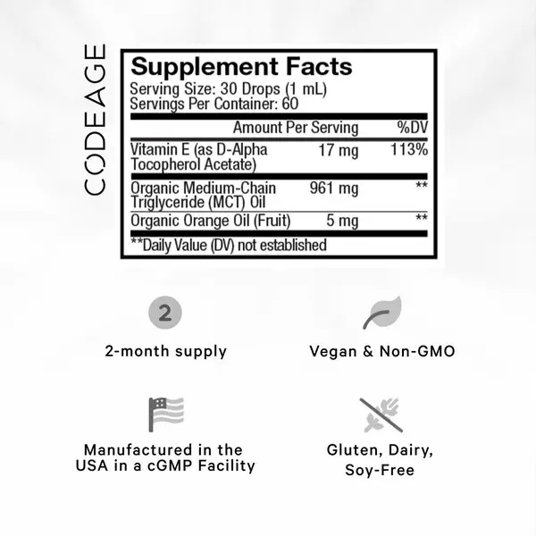 CODEAGE Liquid Vitamin E+ Usda-certified Organic Vitamin E 2-month Supply
