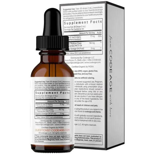 CODEAGE Liquid Vitamin E+ Usda-certified Organic Vitamin E 2-month Supply
