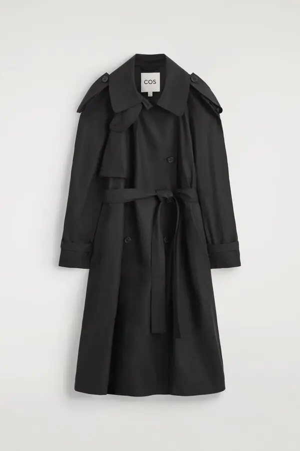 Cos Mock-neck Cotton Trench Coat - Black