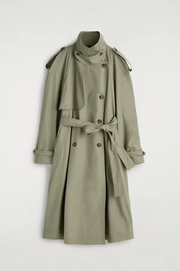Cos Mock-neck Cotton Trench Coat - Green