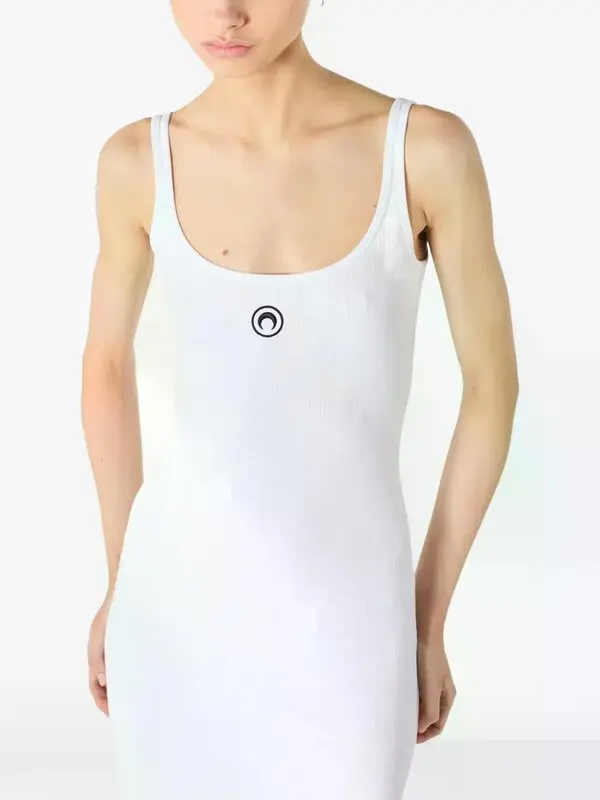 MARINE SERRE Moon Logo Ribbed Jersey Maxi Dress - White