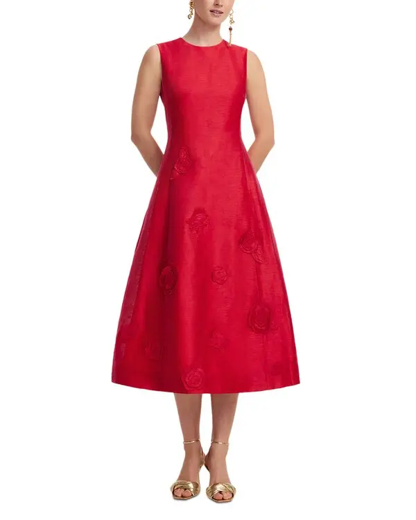 LEO LIN Applique Sleeveless Midi Dress - Scarlet