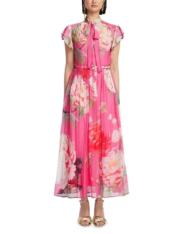 LEO LIN Grace Flutter Sleeve Midi Dress - Fuschia