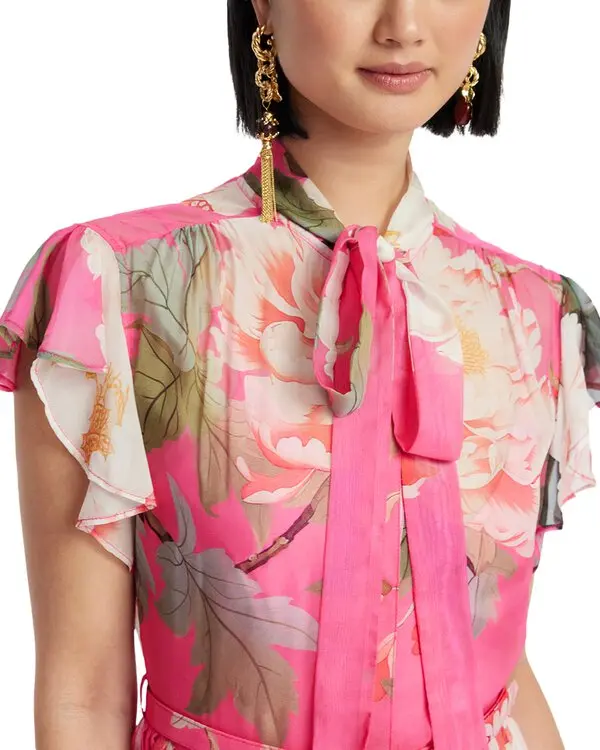 LEO LIN Grace Flutter Sleeve Midi Dress - Fuschia