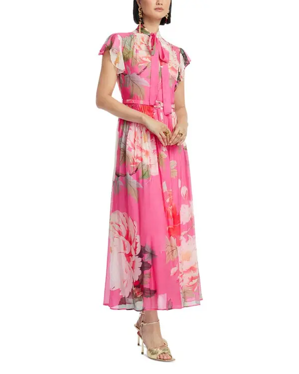 LEO LIN Grace Flutter Sleeve Midi Dress - Fuschia