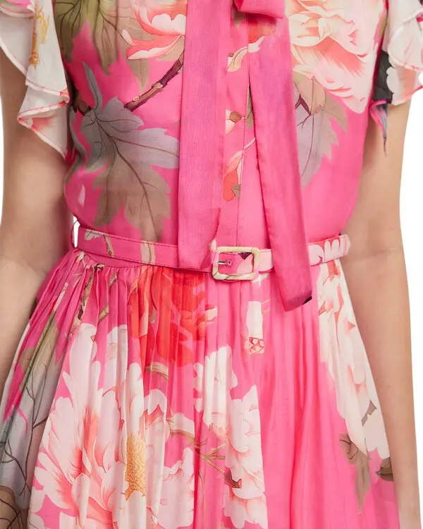 LEO LIN Grace Flutter Sleeve Midi Dress - Fuschia