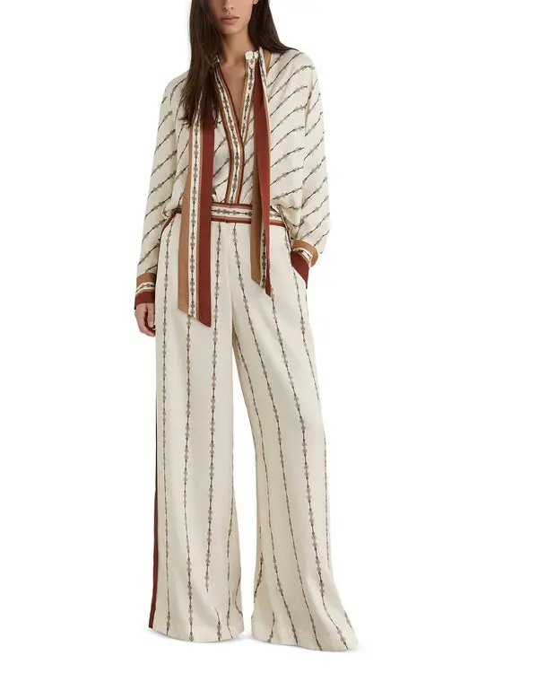 REISS Chain Print Wide Leg Trousers - Ivory