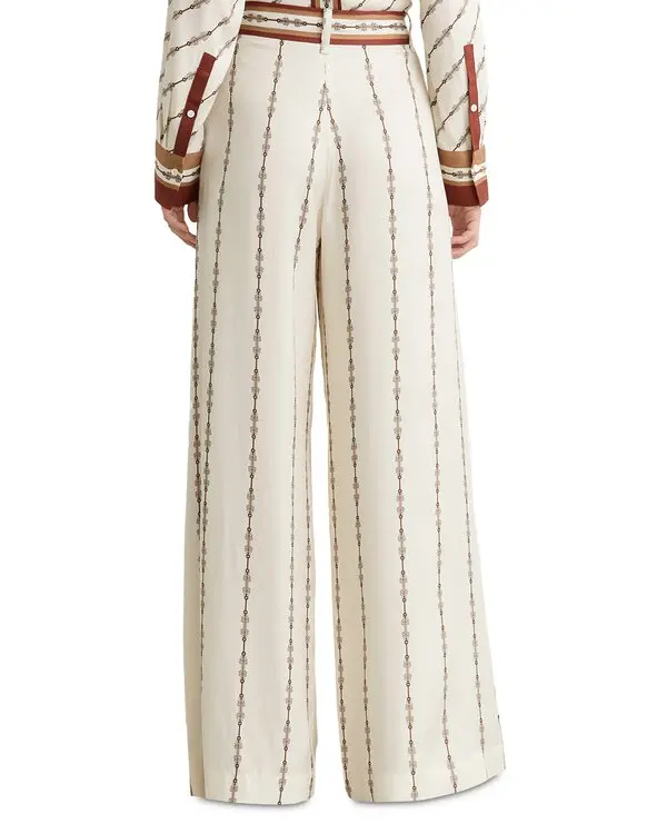 REISS Chain Print Wide Leg Trousers - Ivory