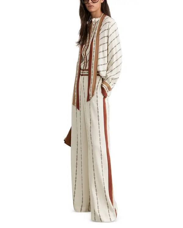 REISS Chain Print Wide Leg Trousers - Ivory