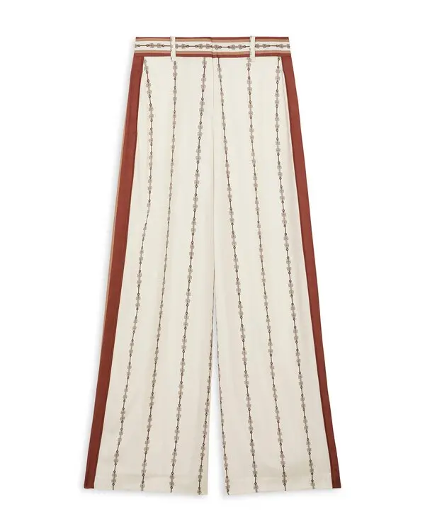 REISS Chain Print Wide Leg Trousers - Ivory