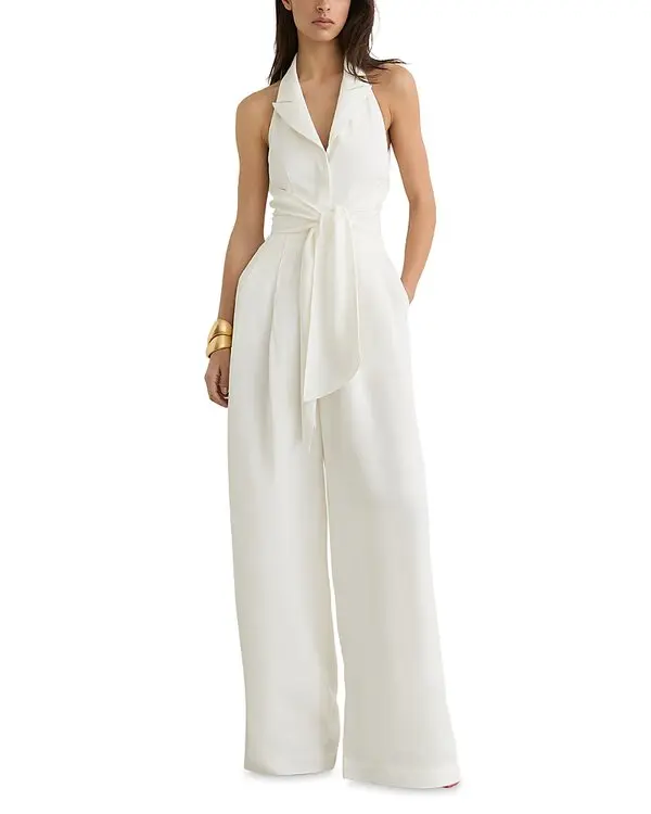 REISS Tie Front Jumpsuit - Ivory