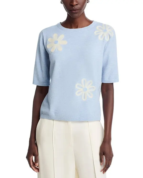 SIONI Embroidered Short Sleeve Sweater