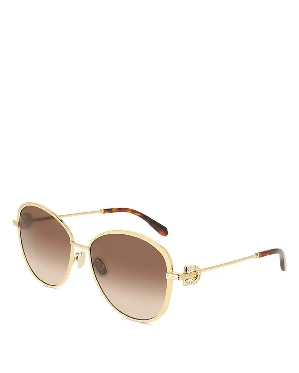 FERRAGAMO Crystal Gancini Metal Sunglasses, 61mm - Gold/brown Gradient