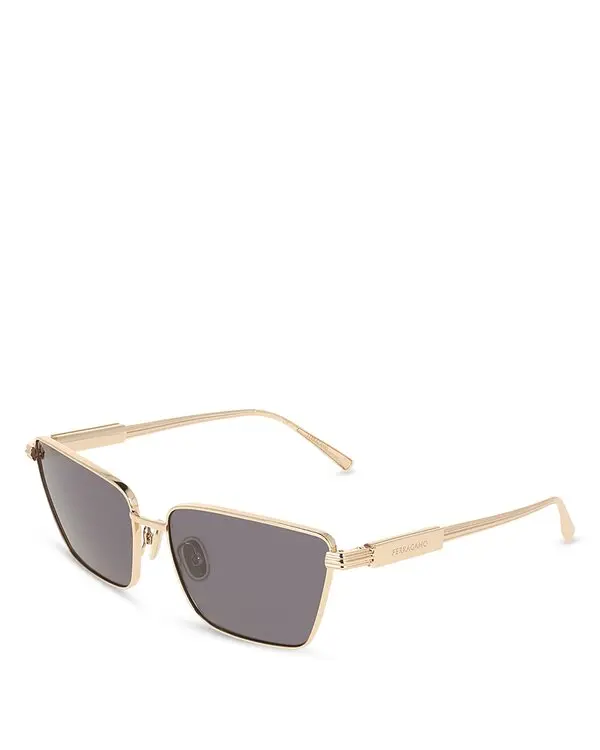 FERRAGAMO Angled Rectangular Sunglasses 59mm - Gold/grey