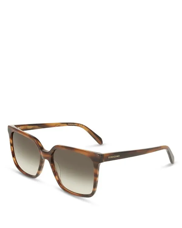 FERRAGAMO 57mm Classic Logo Square Sunglasses - Striped Brown