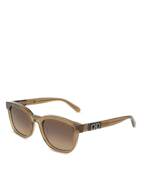 FERRAGAMO Color Block Temple Rectangular Sunglasses, 54mm - Transparent Brown