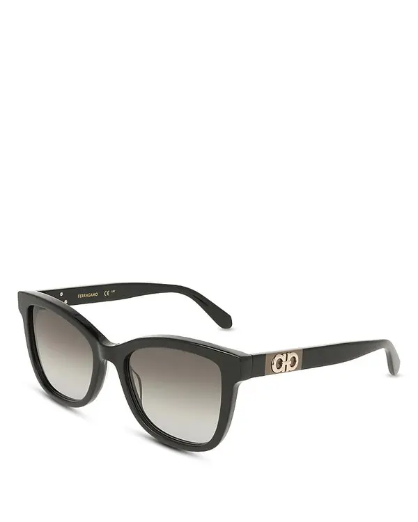 FERRAGAMO Color Block Temple Rectangular Sunglasses, 54mm - Black