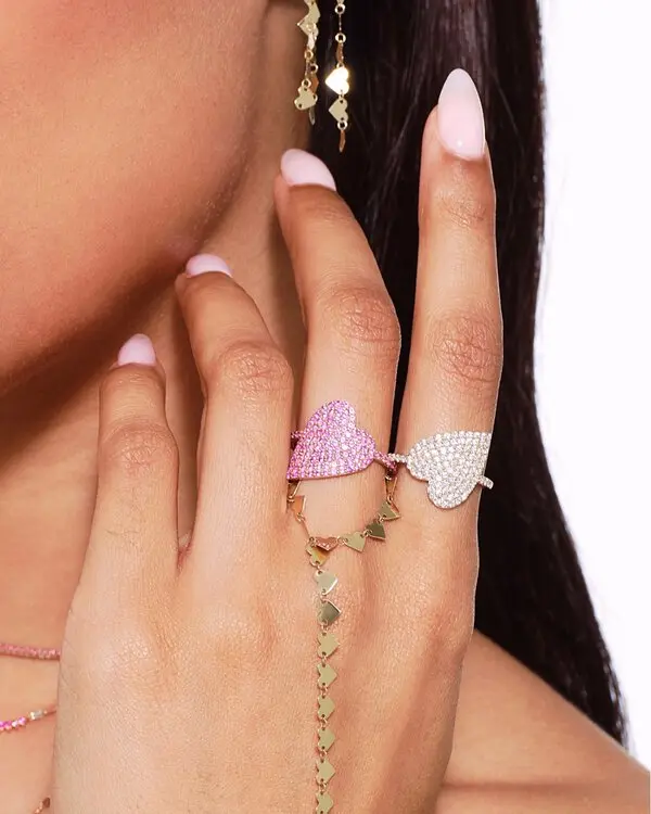 Lana Jewelry 14k Yellow Pink Sapphire Pave Heart Ring