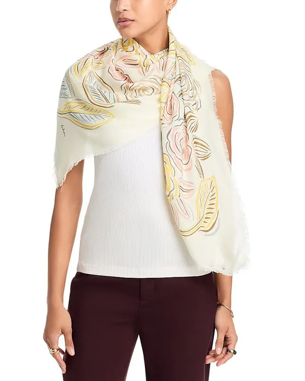 Echo Gestural Rose Square Scarf - Cream