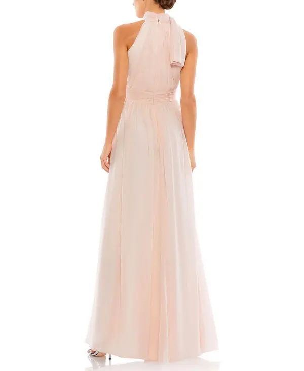 Mac Duggal Petite A-line Chiffon Halterneck Gown With Self-tie Bow - Blush