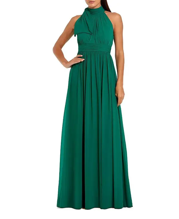 Mac Duggal Petite A-line Chiffon Halterneck Evening Gown - Deep Emerald
