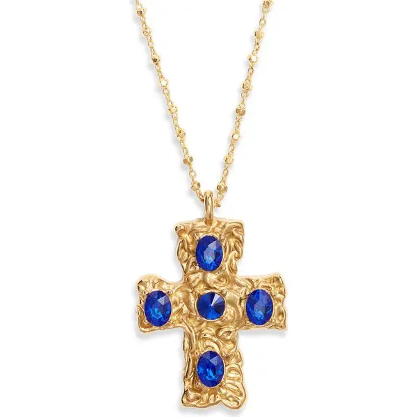 VIDAKUSH Belvedere Cross Pendant Necklace - Gold/blue