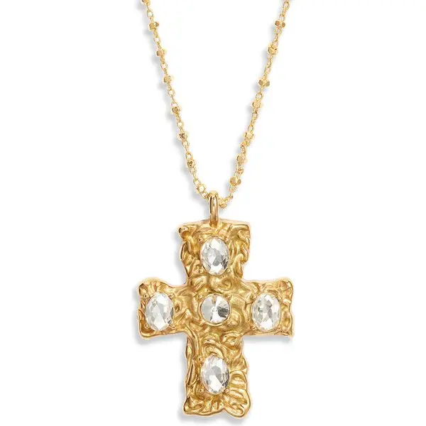 VIDAKUSH Belvedere Cross Pendant Necklace - Gold/clear