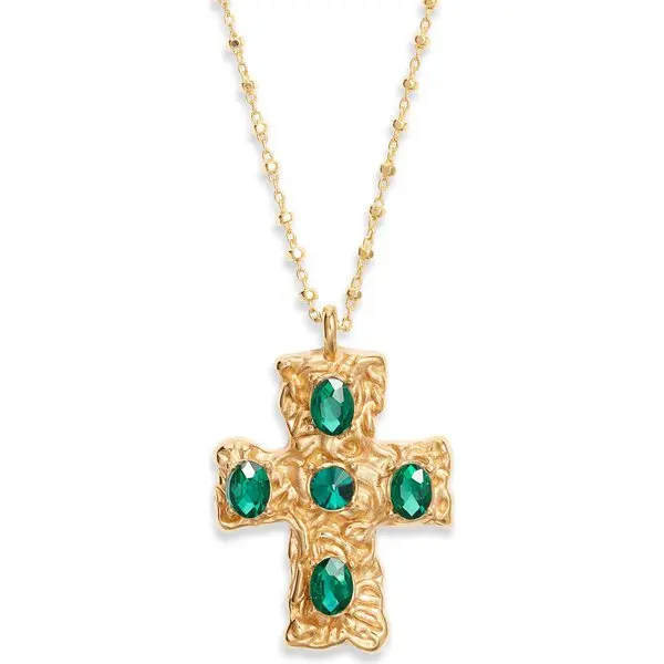 VIDAKUSH Belvedere Cross Pendant Necklace - Gold/green