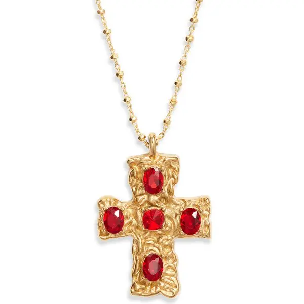 VIDAKUSH Belvedere Cross Pendant Necklace - Gold/red
