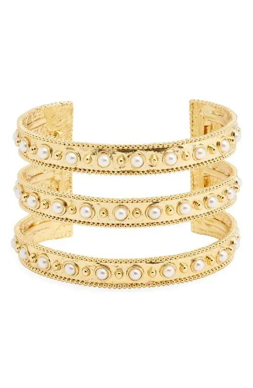 KARINE SULTAN Dots And Faux Pearl Cuff Bracelet - Gold