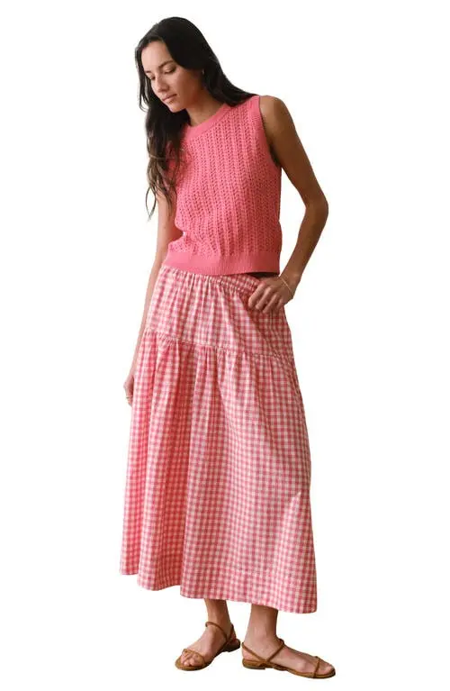 Marine Layer Gia Poplin Tiered Maxi Skirt - Cherry Gingham