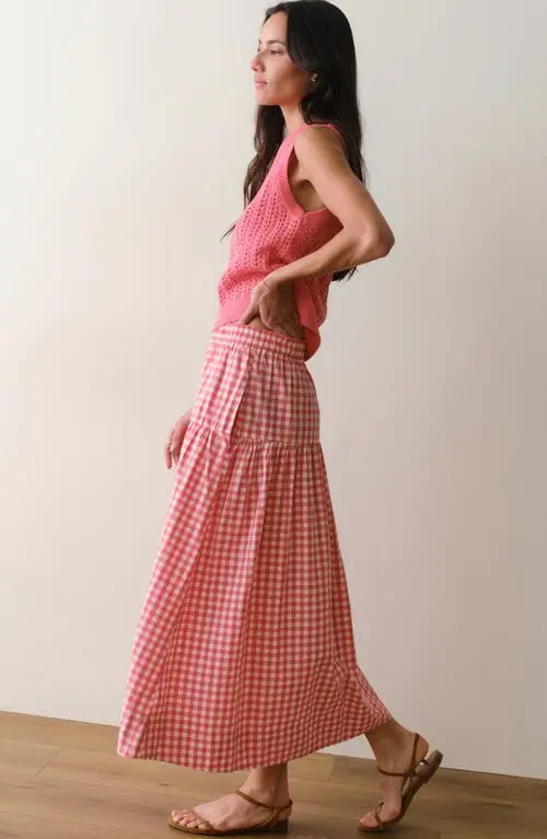 Marine Layer Gia Poplin Tiered Maxi Skirt - Cherry Gingham