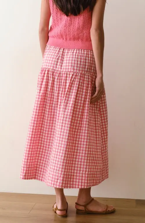 Marine Layer Gia Poplin Tiered Maxi Skirt - Cherry Gingham