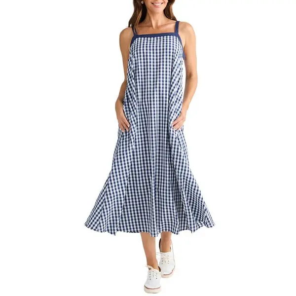 BRAVE+TRUE Erica Gingham A-line Midi Dress - Navy Gingham