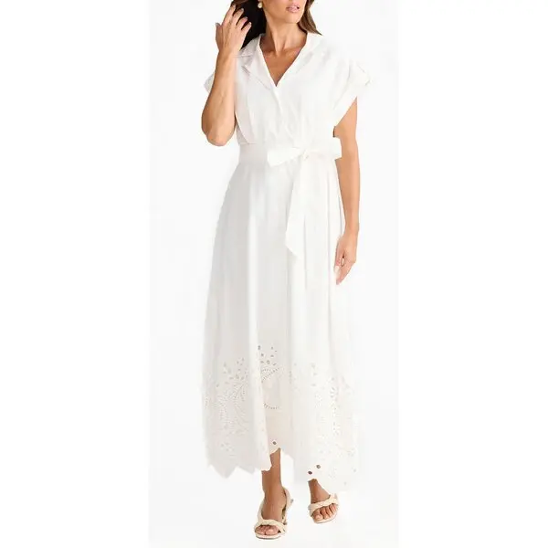 BRAVE+TRUE Versailles Cutwork Maxi Shirtdress - White